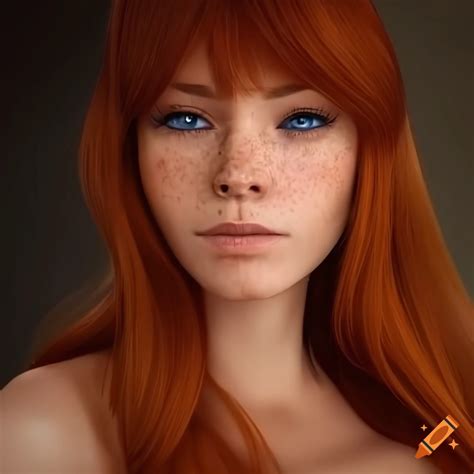 Hyperrealistic Portrait With Red Hair And Blue Eyes On Craiyon