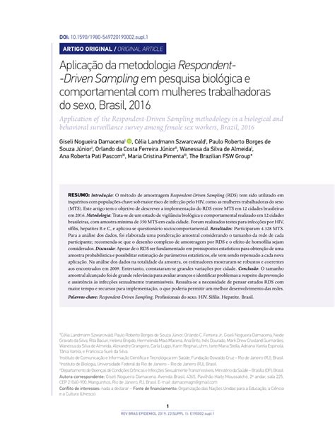 Pdf Application Of The Respondent Driven Sampling Methodology In A