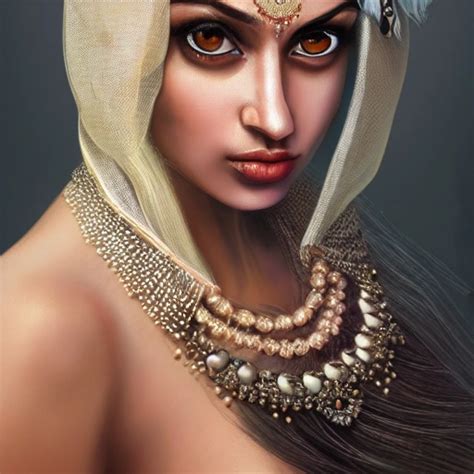 Hyper Realistic Portrait Of Sexy Indian Girl Having A Feather C