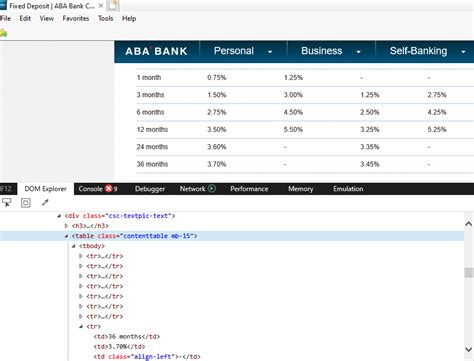 html unable to load interest rate from bank website using vba excel