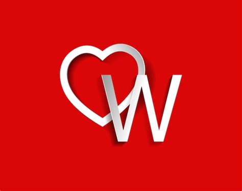 Letra W Con Un Corazón Sobre Fondo Rojo Para Amantes Y Amigos Vector