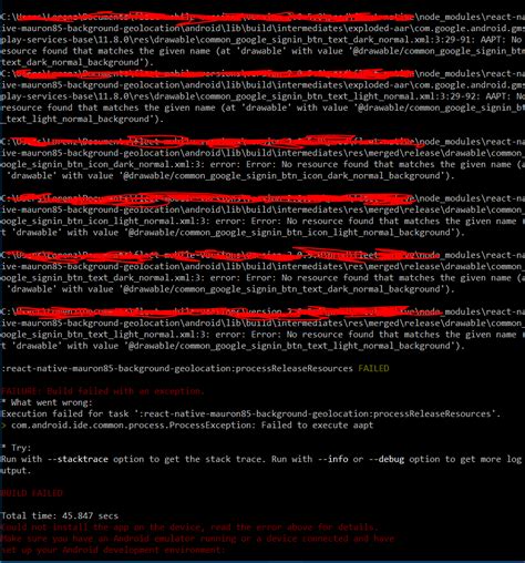 what went wrong execution failed for task react native mauron85