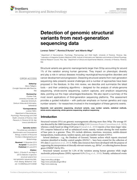 Pdf Detection Of Genomic Structural Variants From Next Generation
