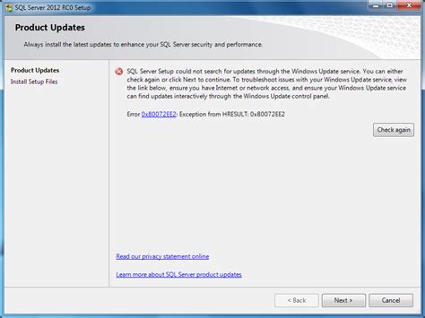 windowsupdate 80072ee2 error code during sql server 2012 setup