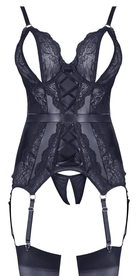 Black Basque With Suspenders Open Thong And Cups Euphoria