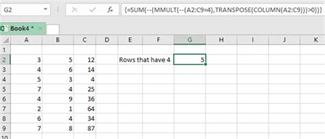 excel number of rows with values