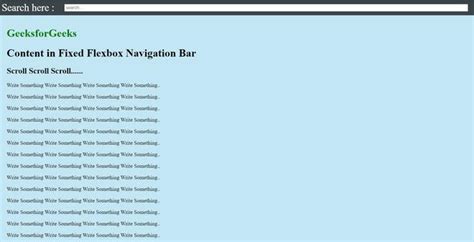 how to place content under fixed flexbox navigation bar