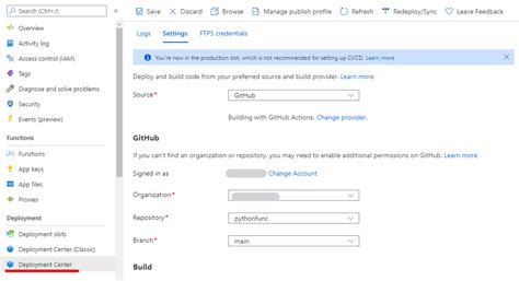 sync python code on github repo and deploy on azure function stack