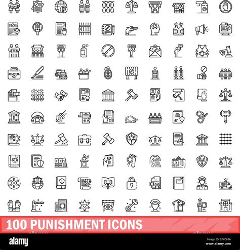 100 Punishment Icons Set Outline Illustration Of 100 Punishment Icons