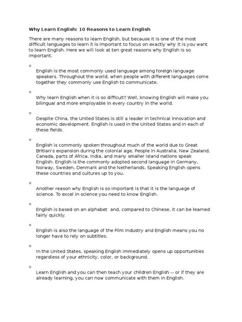 Why Learn English 10 Reasons To Learn English Pdf