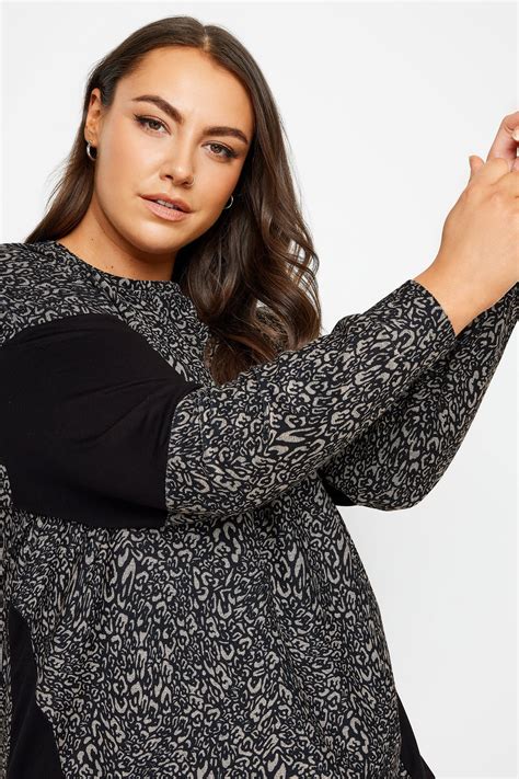 Yours Plus Size Black Leopard Print Colourblock Sweatshirt Yours Clothing