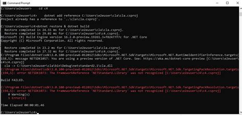 dotnet build failed with error netsdk1073 for the