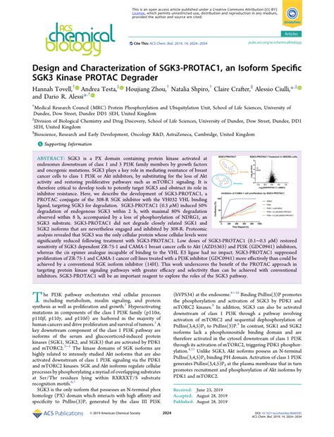Pdf Design And Characterization Of Sgk3 Protac1 An Isoform Specific