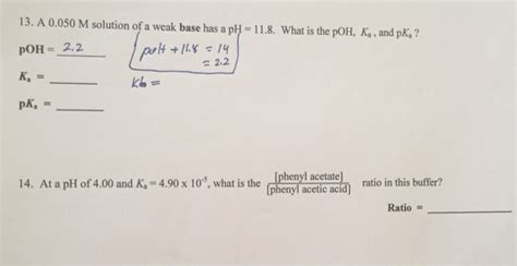 Solved A 0 050 M Solution Of A Weak Base Has A Ph 11 8