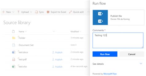 publish files in sharepoint using microsoft flow and