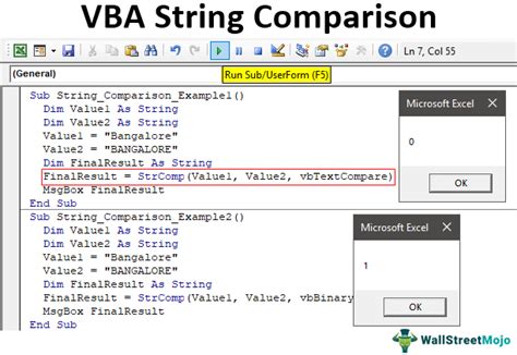 vba string comparison how to compare two string values