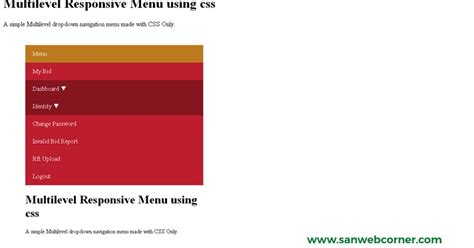 Multi Level Responsive Dropdown Menu Using Css