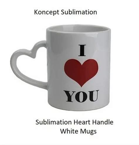 Round Ceramic Heart Handle Sublimation White Mugs Capacity 330 Ml