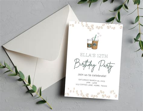 Coffee Birthday Invitation For Starbucks Birthday Invite Etsy