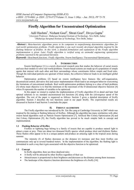 firefly algorithm for unconstrained optimization pdf
