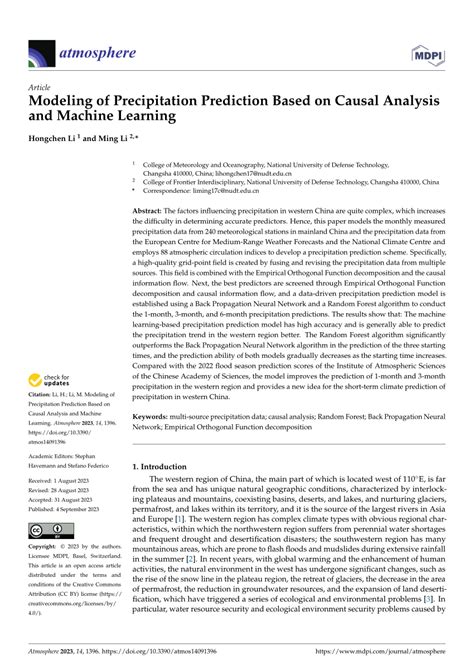 Pdf Modeling Of Precipitation Prediction Based On Causal Analysis And