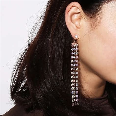 New Fashion Statement Long Rhinestone Tassel Earrings For Women