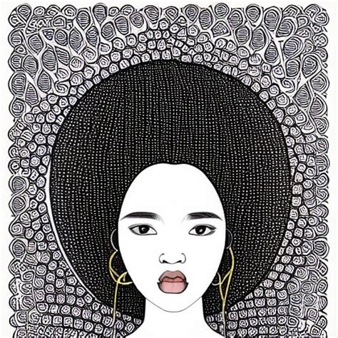 Realistic Line Art Drawing Of A Beautiful Darkskinned Woman With Long