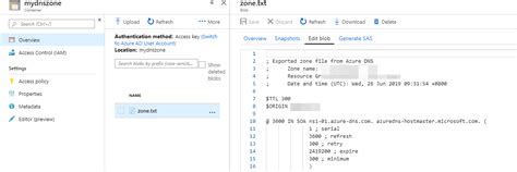 how to export azure dns zone records to azure storage