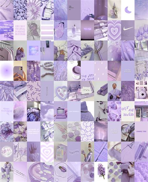100 Pcs Purple Aesthetic Wall Collage Kit Pastel Purple Etsy