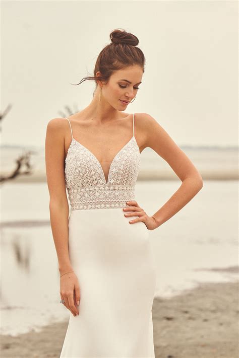 Style 66099 Spaghetti Strap Beaded Bodice With Crepe Skirt Lillian