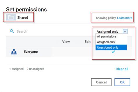 set permissions on the shared folder and subfolders