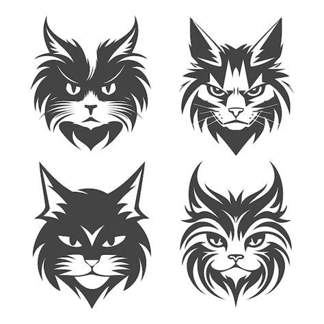 Conjunto De Diseños De Logotipo De Cabeza De Gato Vectorial Negro Con