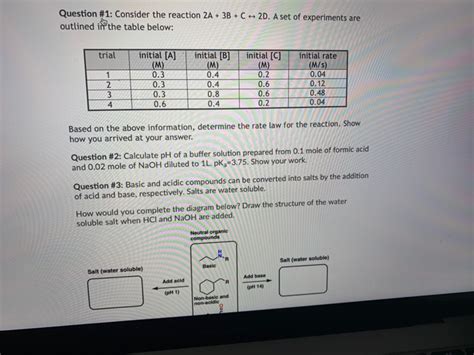 Solved Question 1 Consider The Reaction 2a 3b C 2d