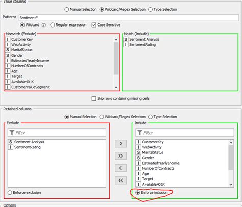 how to write regex in knime unpivoting node to select columns stack