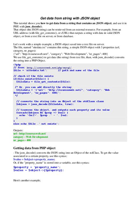 pdf get data from string with json object in php
