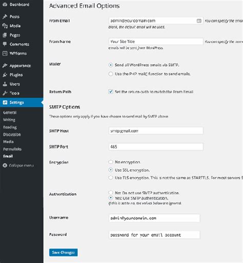 how to send email in wordpress using the gmail smtp server