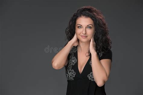 Portrait Of A Beautiful Dark Haired Woman Stock Image Image Of Blue