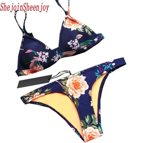 2017 Sexy Neoprene Bikinis Women Print Swimsuit Push Up Swimwear Fall