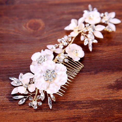 Haarkamm Perlen Blumen Strass Silber Braut Haarschmuck Hochzeit Braut