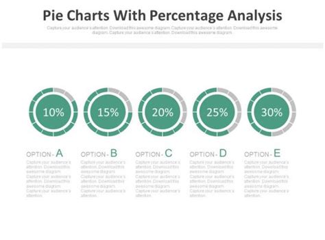 five staged pie charts with percentage analysis powerpoint slides