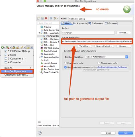 os x eclipse c launch failed binary not found stack overflow