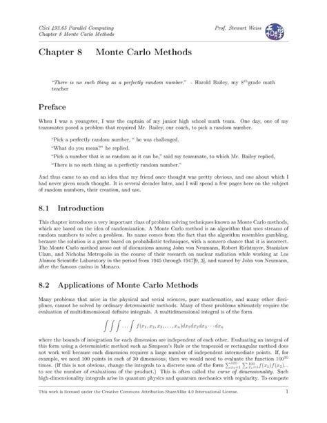 Pdf Chapter 8 Monte Carlo Methods · Problems That Can Only Be Solved