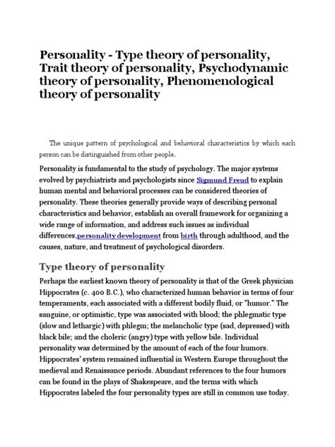 Personality Type Theory Of Personality Trait Theory Of Personality