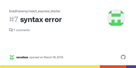 syntax error · issue 7 · bradtraversy react express starter · github