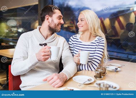 Happy Couple Meeting And Drinking Tea Or Coffee Stock Image Image Of