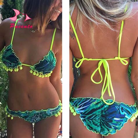 Pacento Printed Bikini Set Bikinis Women 2018 Sexy Sling Off Back Split