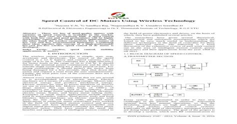 Speed Control Of Dc Motors Using Wireless Technology Control Of Dc