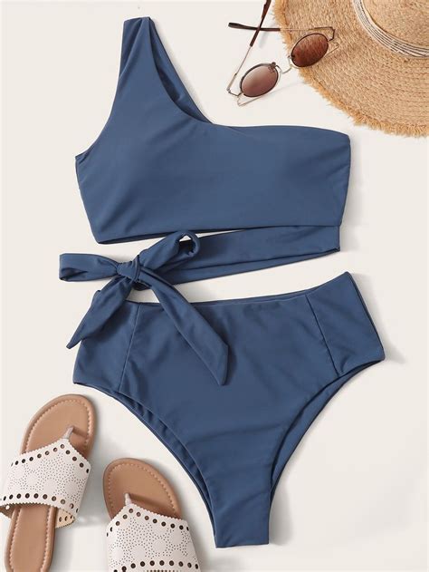 One Shoulder High Waisted Bikini Swimsuit Shein Usa In 2020 Trendy