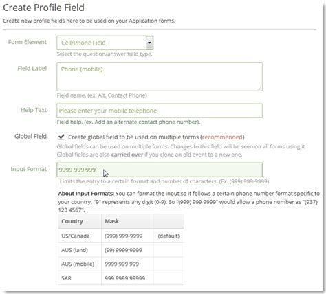 how to setup phone input field masks for your region country registerone
