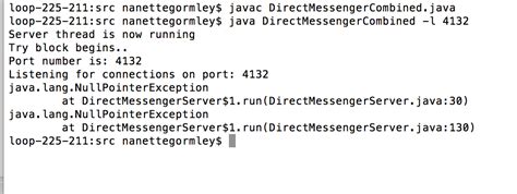 java server thread null pointer exception error raised after trying to